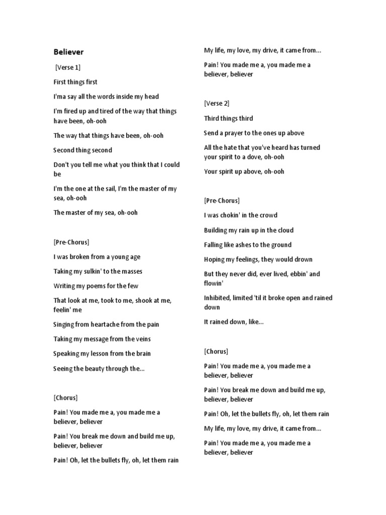 Believer | PDF | Song Structure | Songs