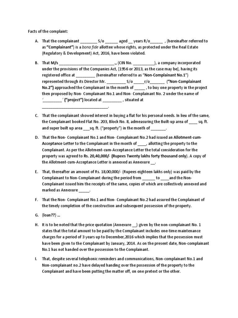 Rera Complaint Draft | PDF | Government | Justice