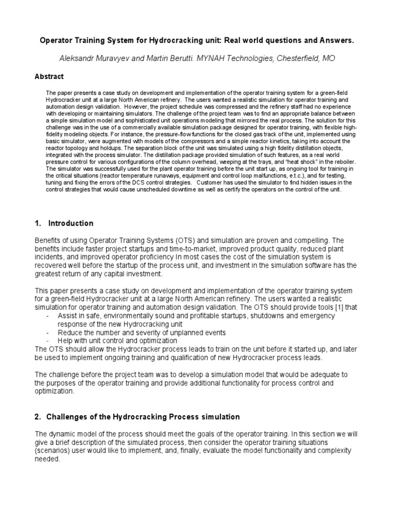Operator Training System For Hydrocracking Unit PDF | PDF | Cracking ...