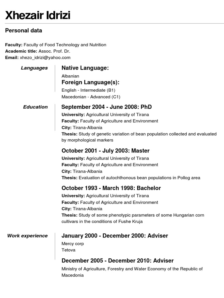 Profile of Assoc. Prof. Xhezair Idrizi | PDF