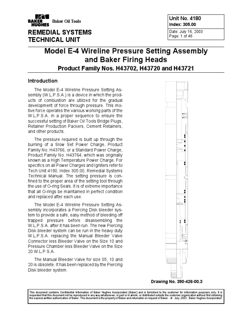 Baker E4 Wireline Pressure Setting Assembly | Download Free PDF | Piston | Electrical Connector