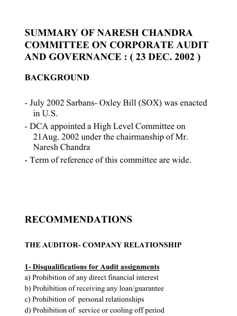 C.G. Naresh Chandra Committee Report | PDF | Audit Committee | Audit