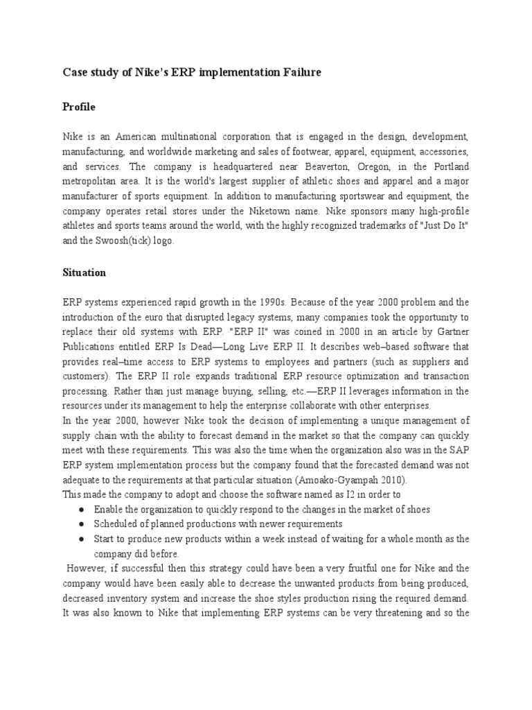 ERP Case Study - Nike (FAILURE) PDF | PDF | Enterprise Resource ...