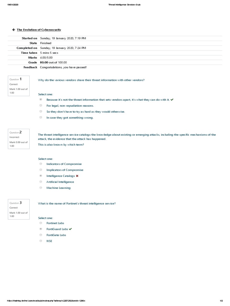 NSE2 - Lesson 4 - Threat Intelligence Services Quiz | Download Free PDF | Computer Security ...