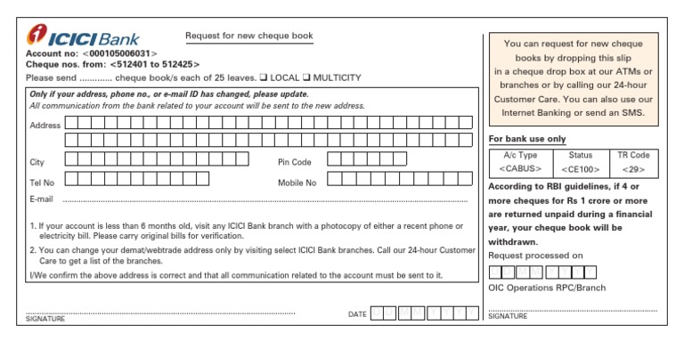 Request For New Cheque Book PDF | PDF | Personal Identification Number ...