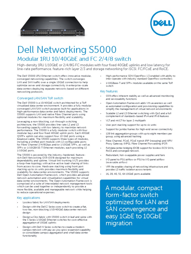 Dell Networking S5000 Spec Sheet | PDF | Network Switch | I Pv6