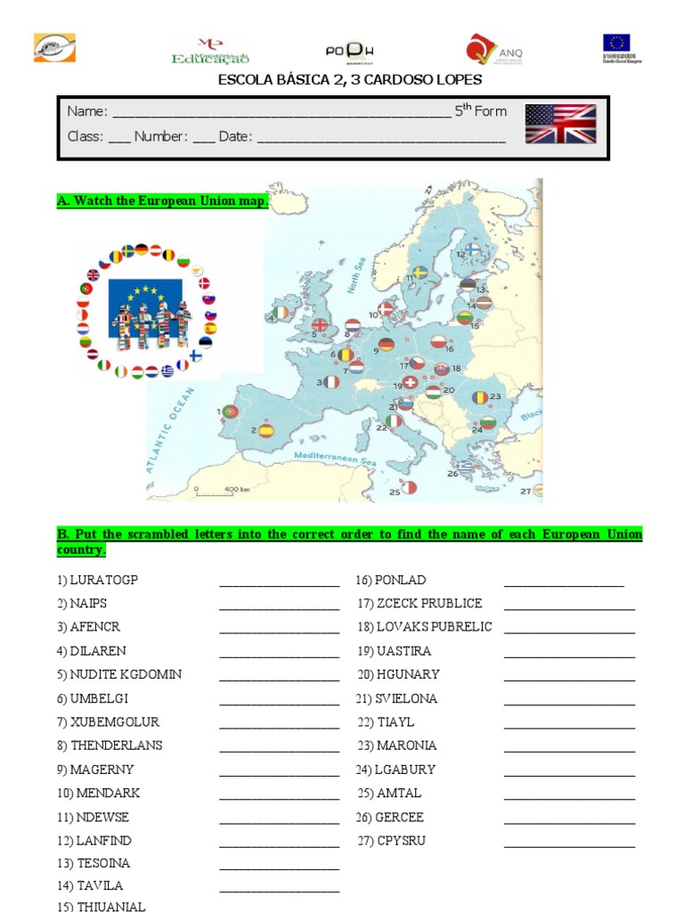 European Union Countries Activity Sheet | PDF