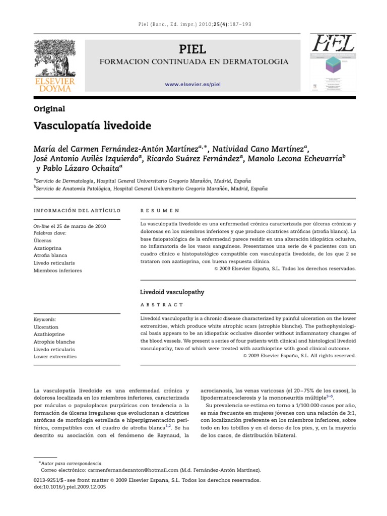 Vasculopatia Livedoide | PDF | Lupus eritematoso sistémico | Inflamación
