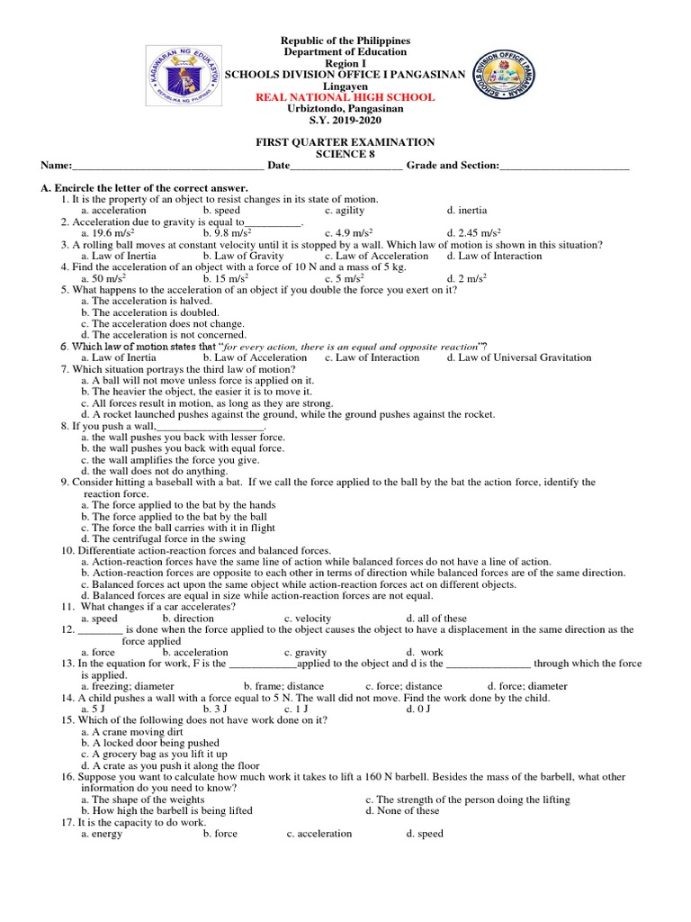 First Grading Exam Science | PDF | Prism | Refraction