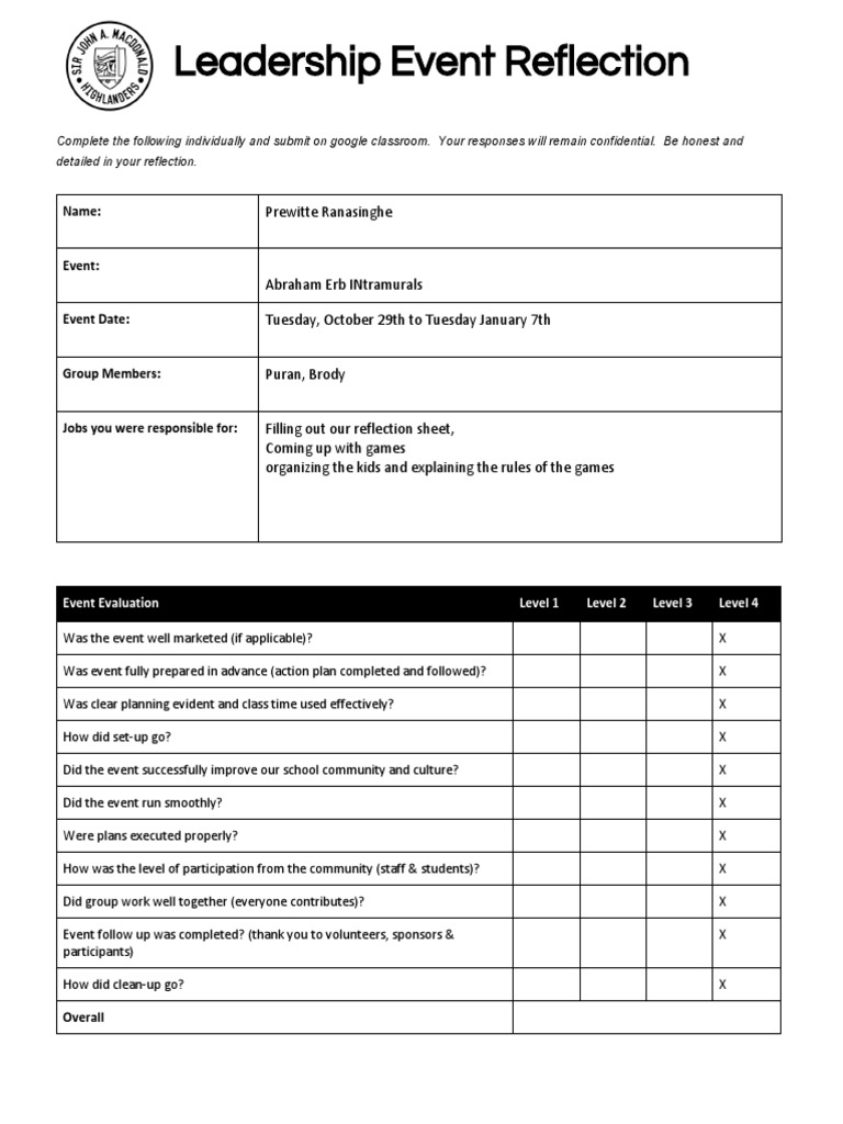 Leadership Event Reflection Guide | PDF | Leadership | Applied Psychology