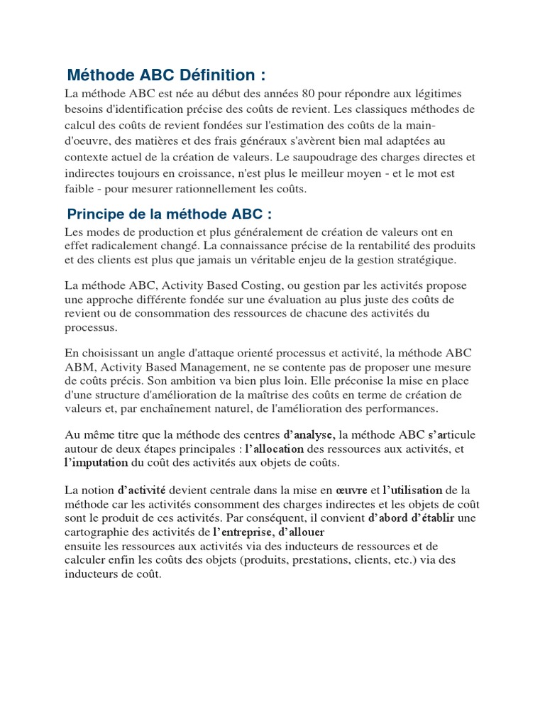 Définition et enjeux de la méthode ABC | PDF | Processus d'affaires ...