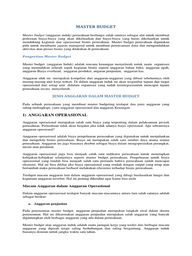 Master Budget | PDF