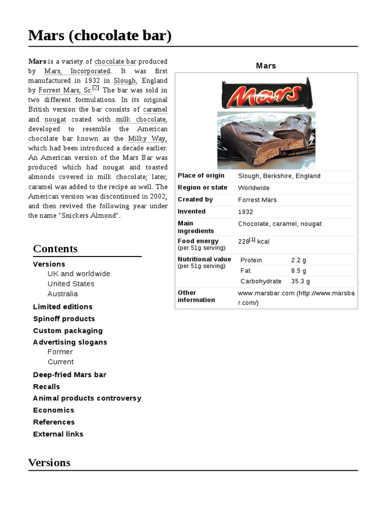 Mars (Chocolate Bar) | PDF | Chocolate | Candy