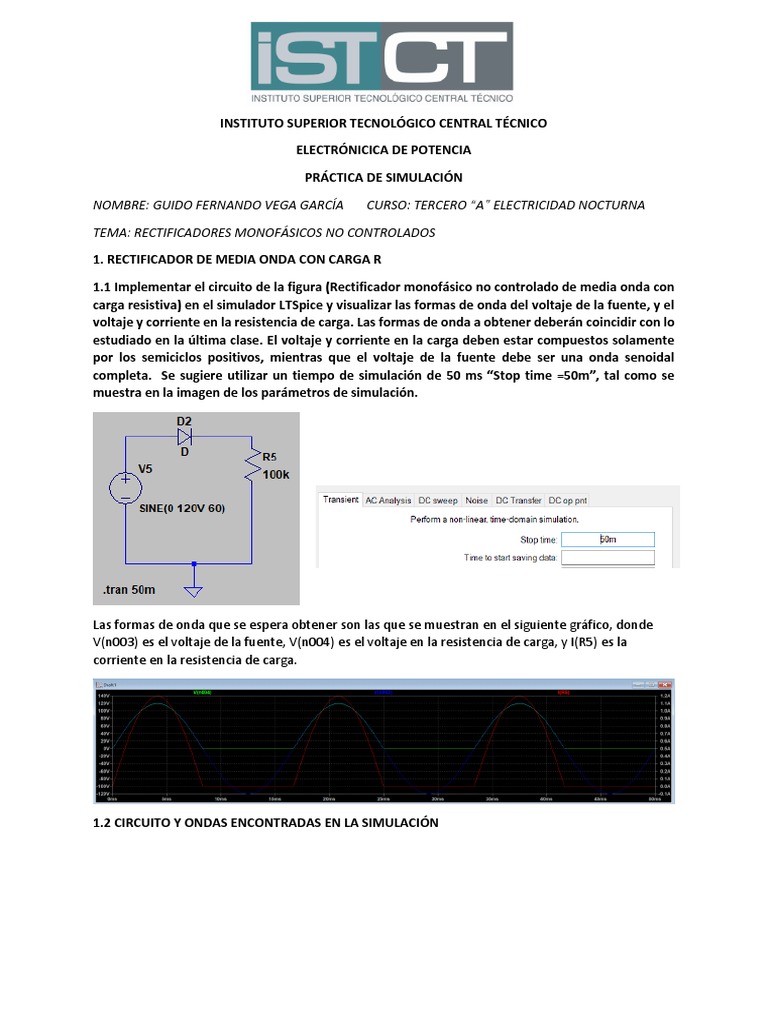 PRÁCTICA DE SIMULACIÓN Rectificadores PDF | PDF | Rectificador | Diodo