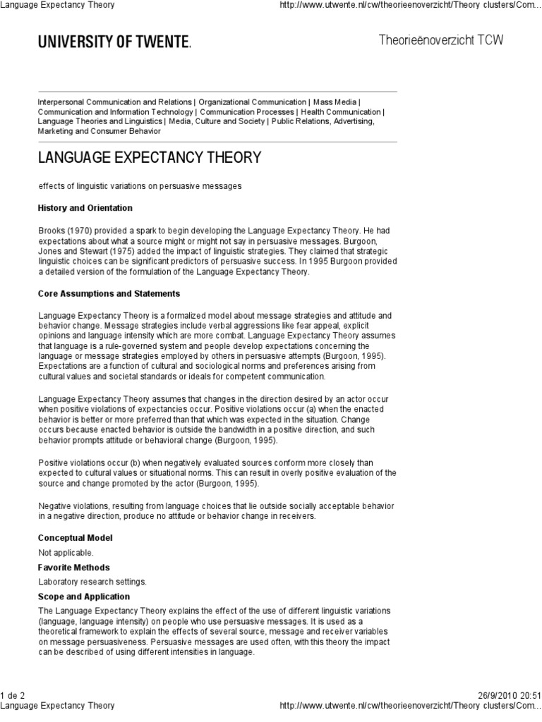 Language Expectancy Theory | PDF | Action (Philosophy) | Cognition