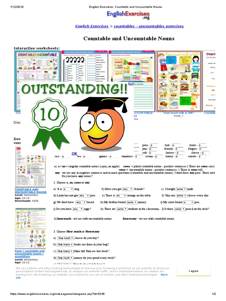 English Exercises - Countable and Uncountable Nouns | PDF | Noun | Http ...