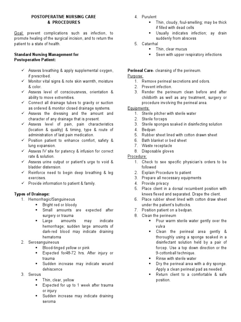 Postoperative Nursing Care | PDF | Surgery | Medical Specialties