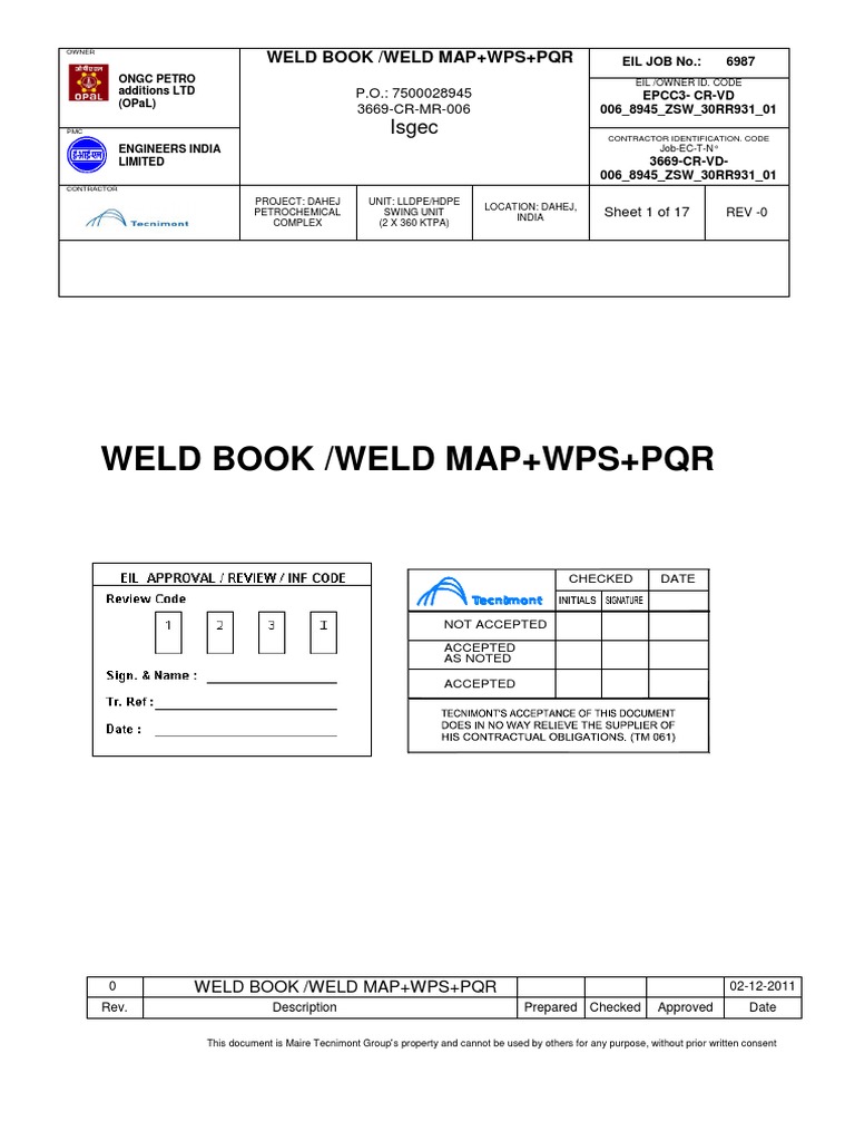 Weld Book and Welding Procedures for the LLDPE/HDPE Swing Unit at the ...
