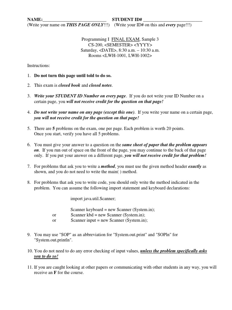CS-200, Sample Final 3 PDF | PDF | Integer (Computer Science) | Command ...