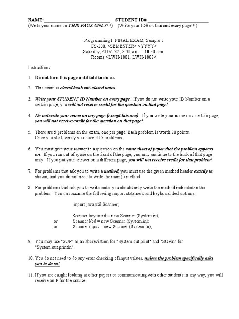 CS-200, Sample Final 1 PDF | PDF | Integer (Computer Science) | Penny