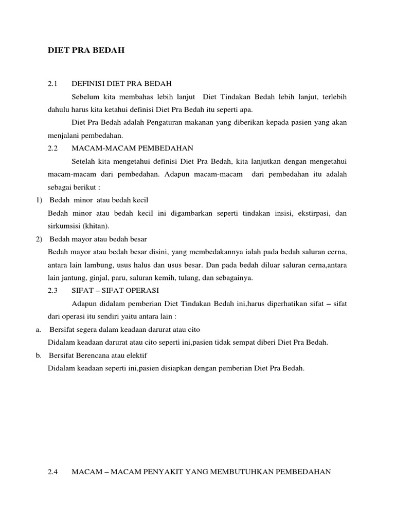 Diet Pra Bedah | PDF