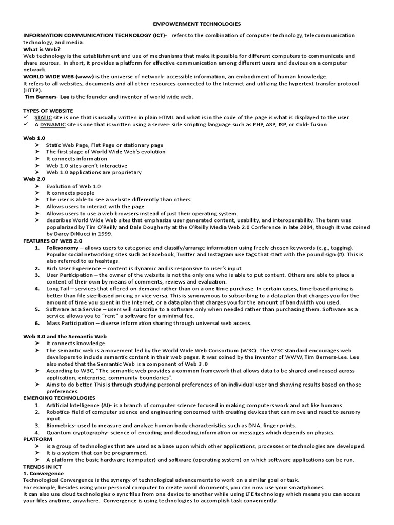 Empowerment Technologies HANDOUT NEW | PDF | Websites | World Wide Web