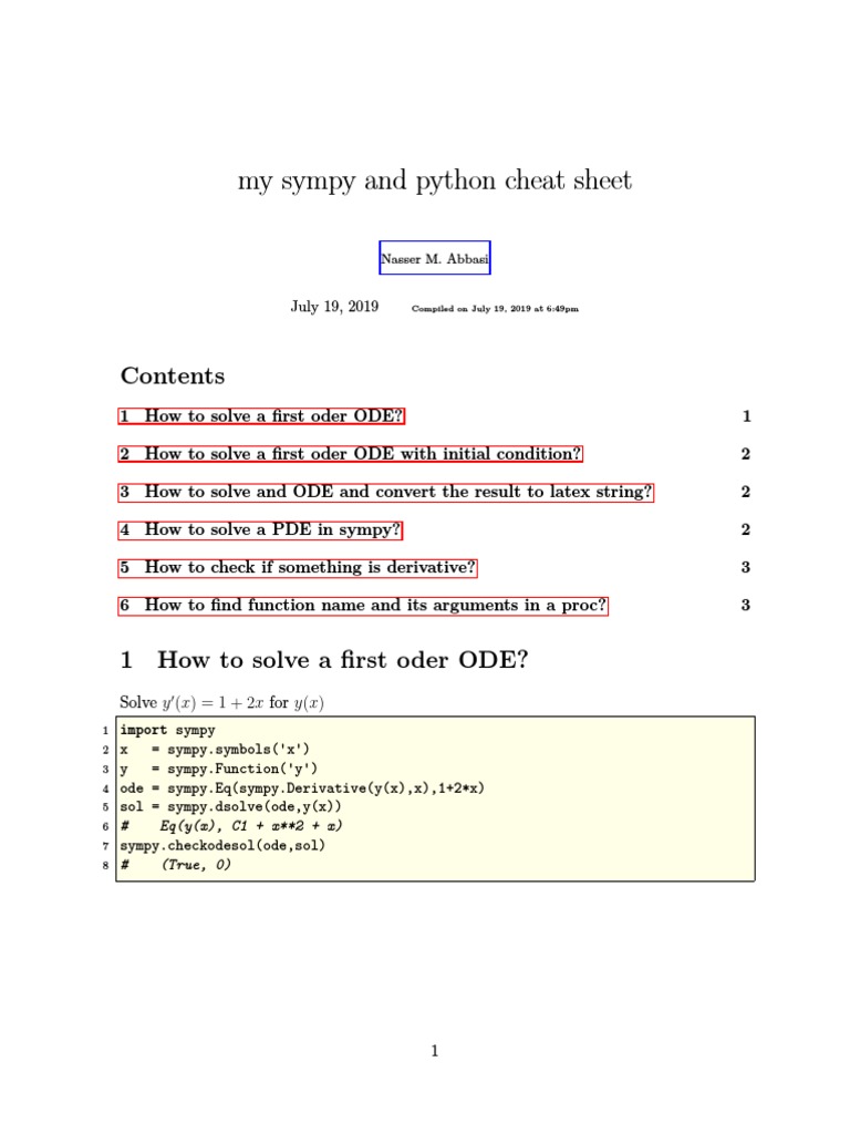 SymPy Cheatsheet | PDF | Differential Equations | Subtraction