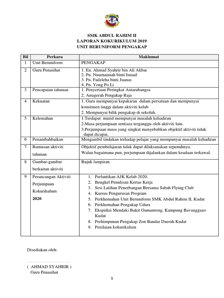 Contoh Laporan Unit Beruniform 2019 Pengakap | PDF