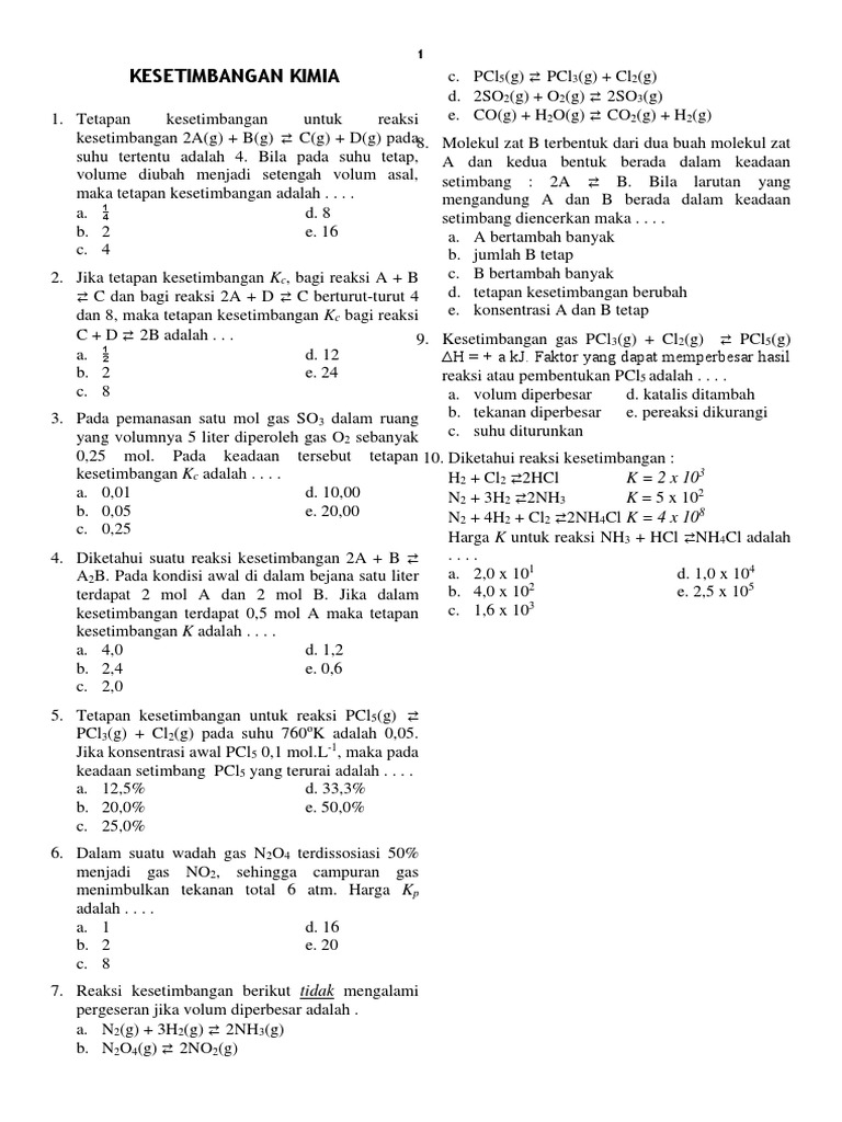 Soal Latihan Kesetimbangan Kimia | PDF