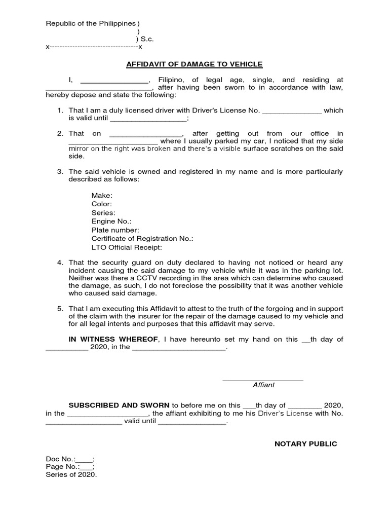 Affidavit of Own Damage | PDF