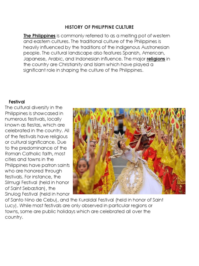 Philippine Culture and Traditions Overview | PDF | Festival | Philippines