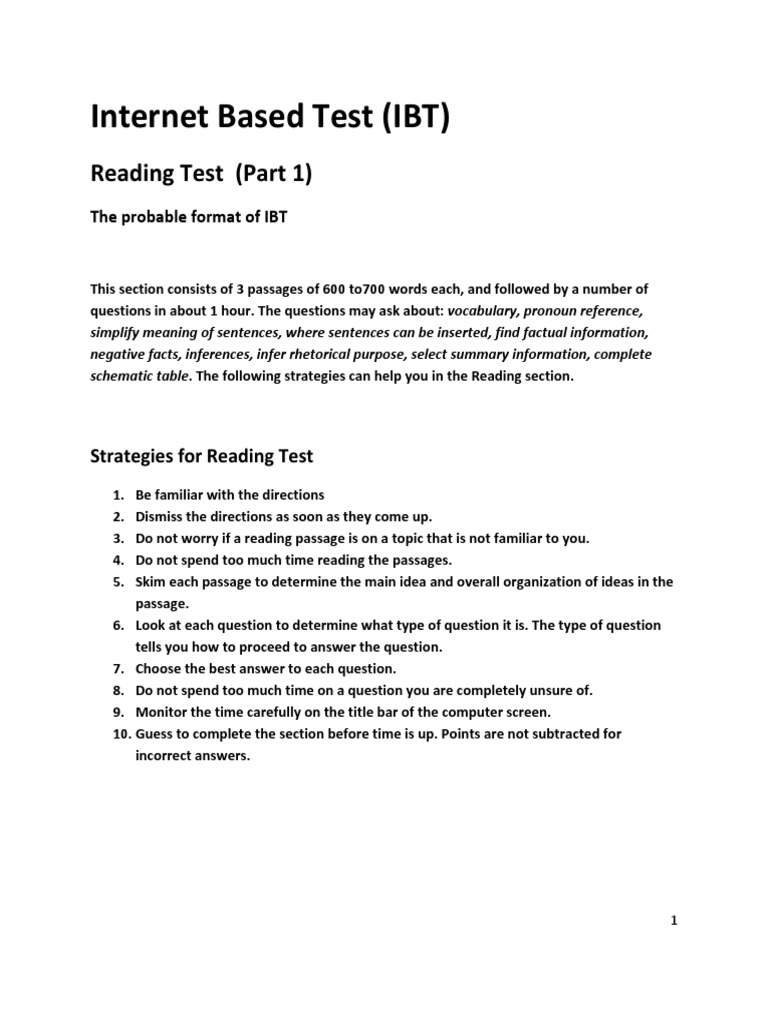 Understanding Strategies for the Internet Based Test (IBT) Reading ...