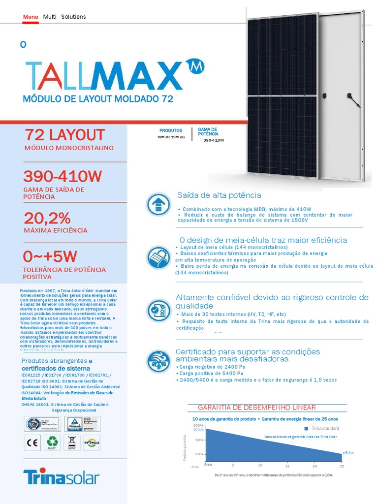 Datasheet Trina Solar 400W - Half Cell | Energia Solar | Quantidades ...