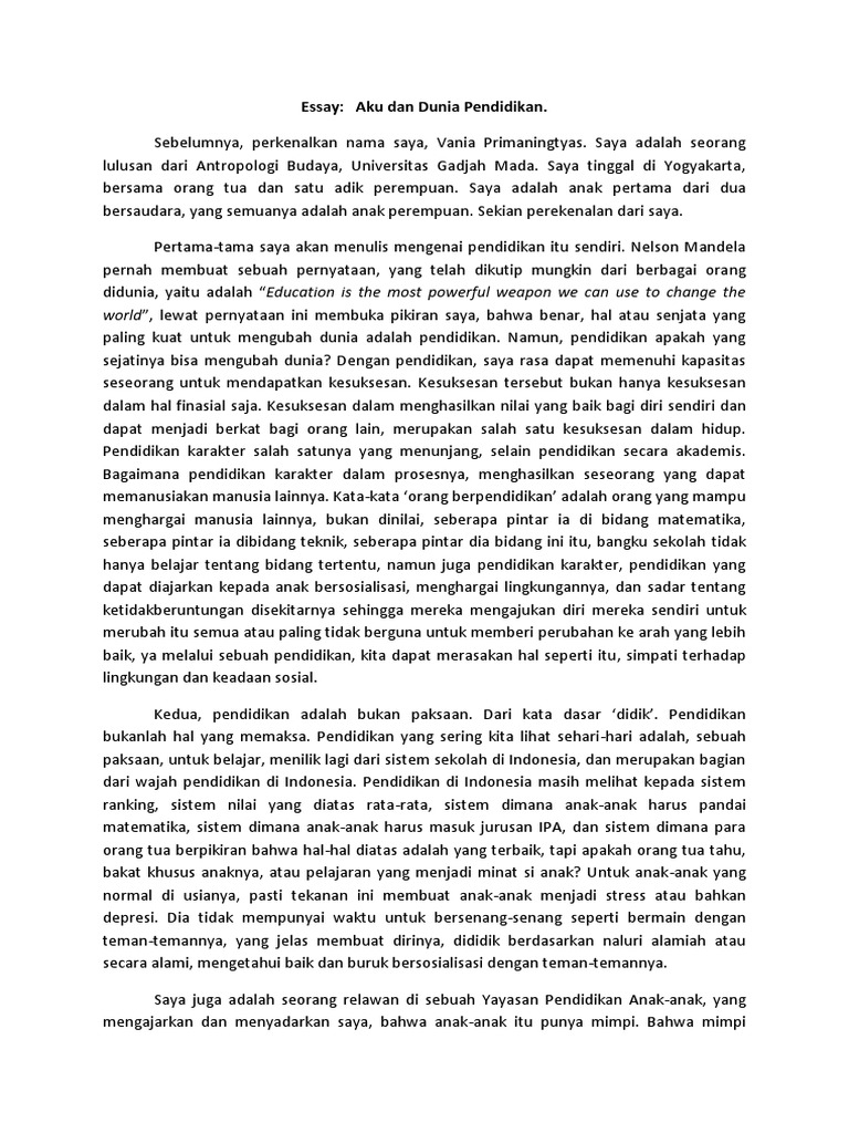 Essay Aku Dan Dunia Pendidikan PDF | PDF
