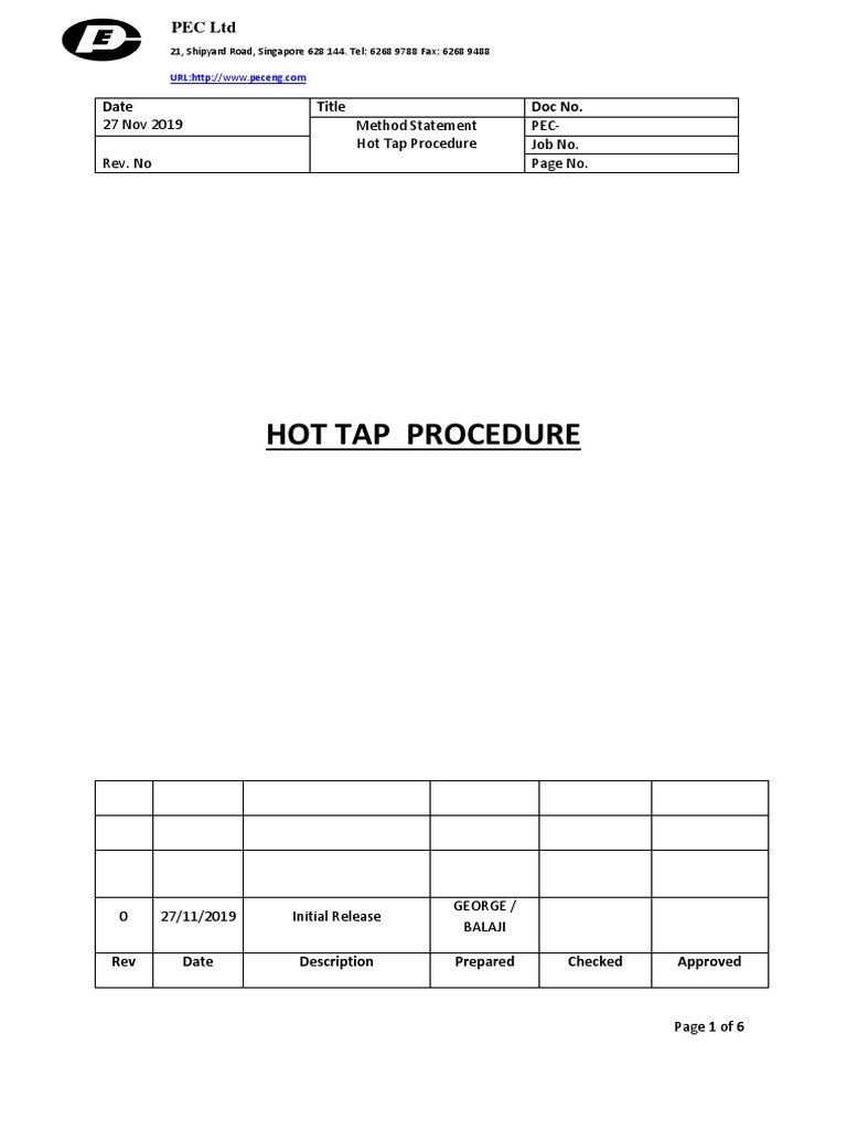 Hot Tap Procedure | PDF | Welding | Construction