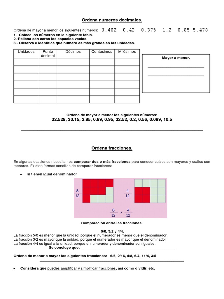 Orden de Números Decimales | PDF | Finanzas y dinero