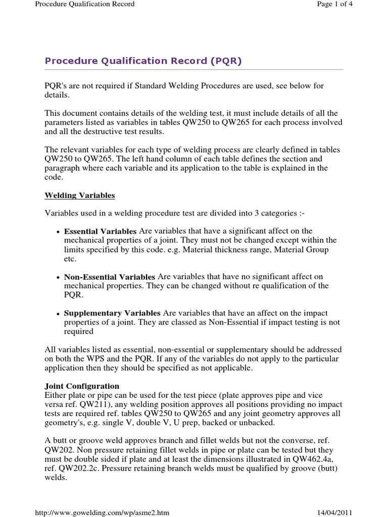 Essential and Non-Essential Variables For WPS - PQR | PDF | Joining ...