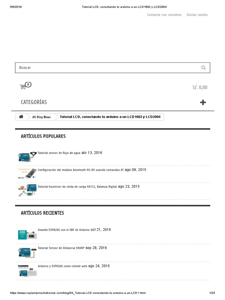 Guía: Conecta Arduino a LCD1602/2004 | PDF | Pantalla de cristal líquido | Bienes manufacturados