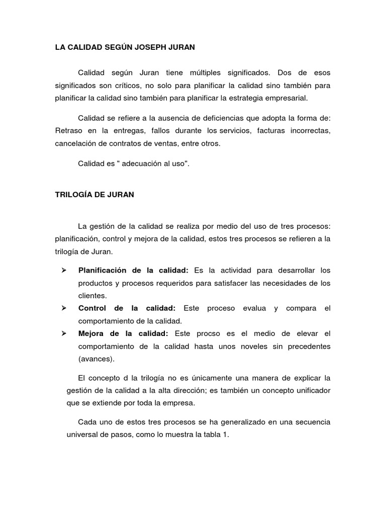 Calidad y Trilogía de Juran | PDF | Calidad (comercial) | Gestión de la ...