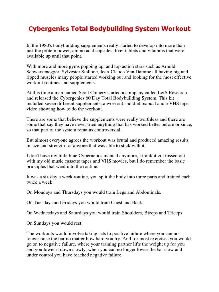 Cybergenics Total Bodybuilding System Workout | PDF | Physical Exercise ...