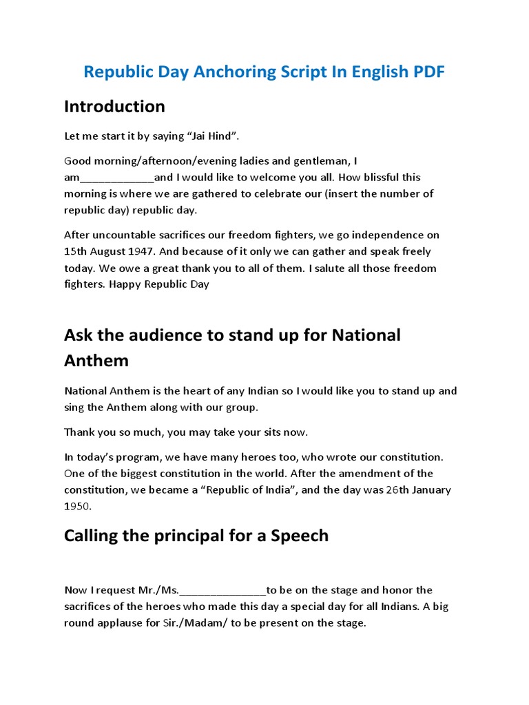 Republic Day Anchoring Script in English PDF | PDF | Travel | Religion ...