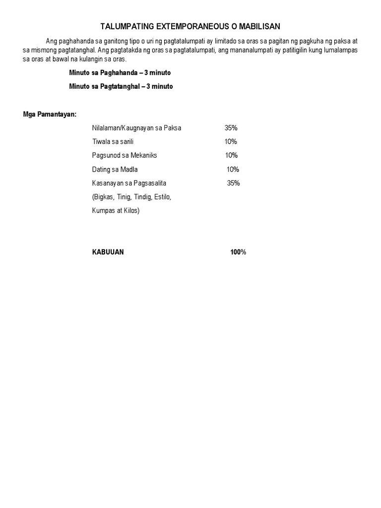 Pamantayan Sa Talumpati