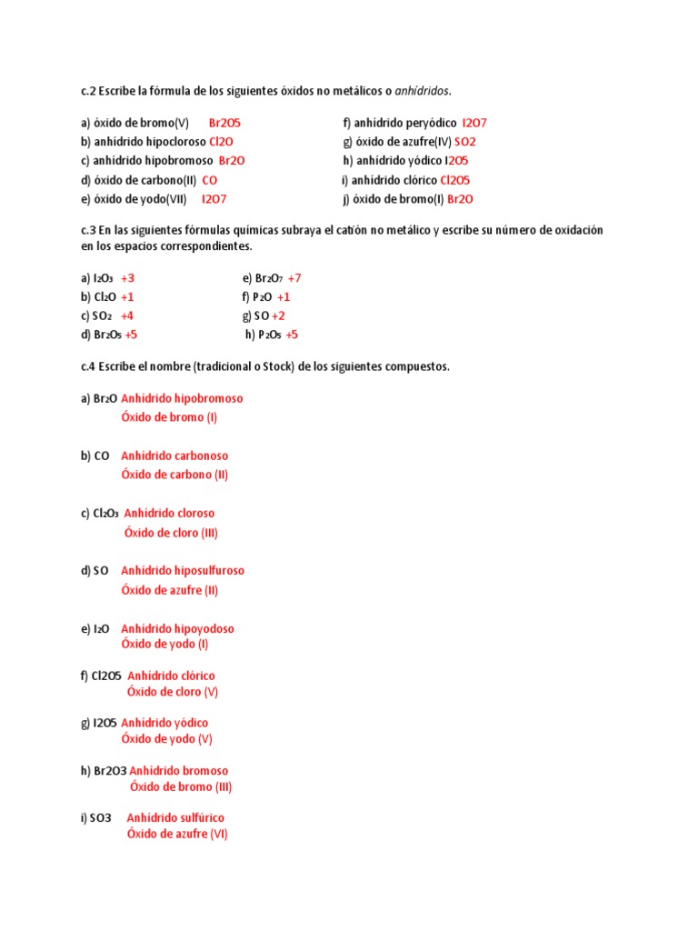 Ejercicios Resueltos Nomenclatura de Oxidos | PDF | Dióxido de azufre | Elementos químicos
