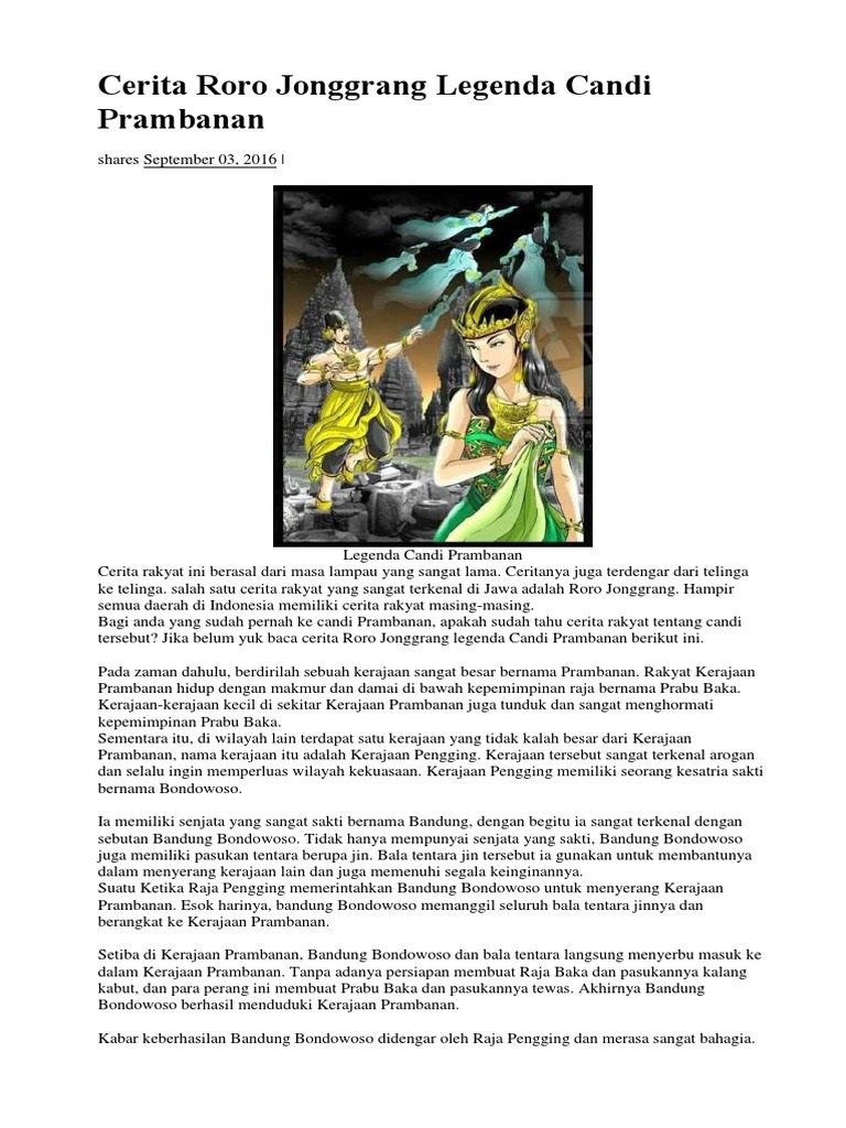 Legenda Roro Jonggrang Candi Prambanan | PDF