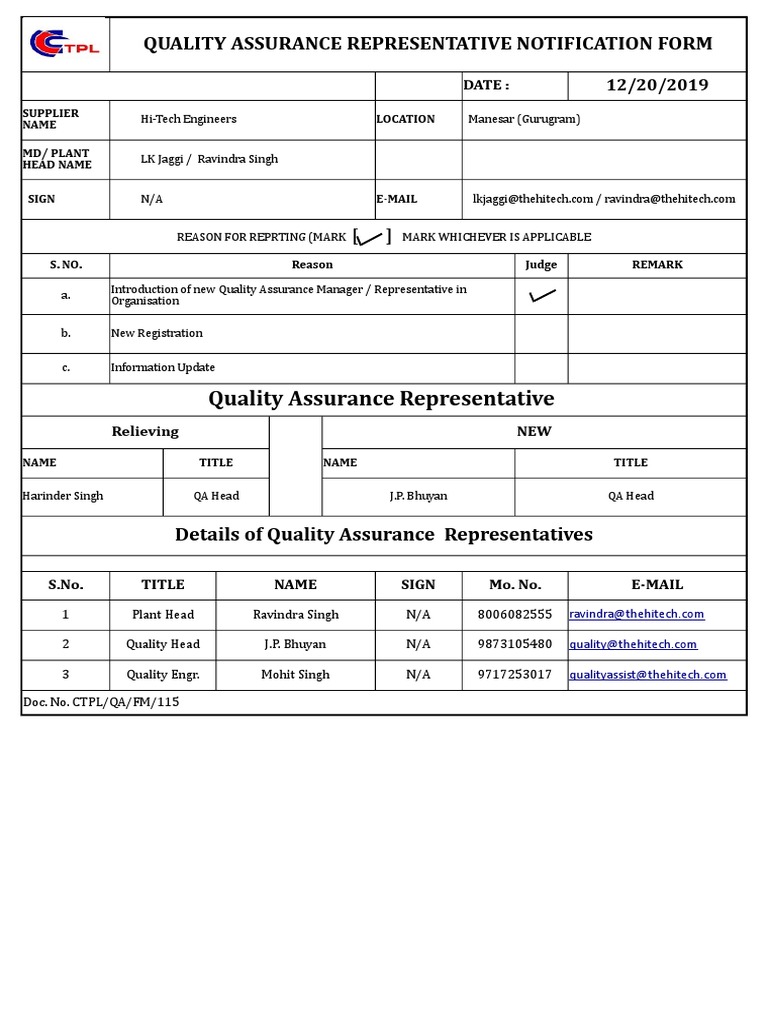 QA Supplier DECLARATION FORM | PDF