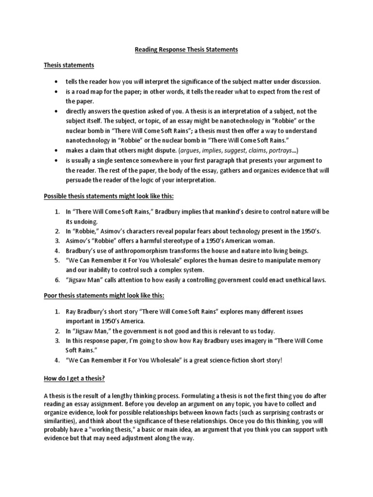 Reading Response Thesis Statements | Download Free PDF | Essays | Thesis