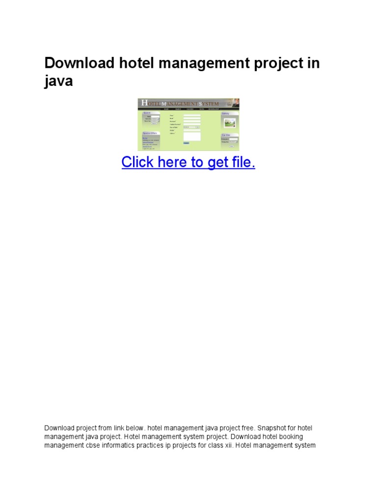 Hotel Management Project in Java | PDF | Net Beans | Applications & Software