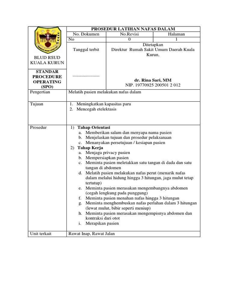 SOP Latihan Nafas Dalam | PDF