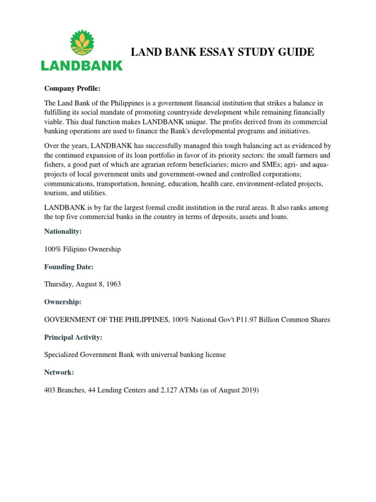 Land Bank Essay Study Guide | PDF | Corporations | Economies