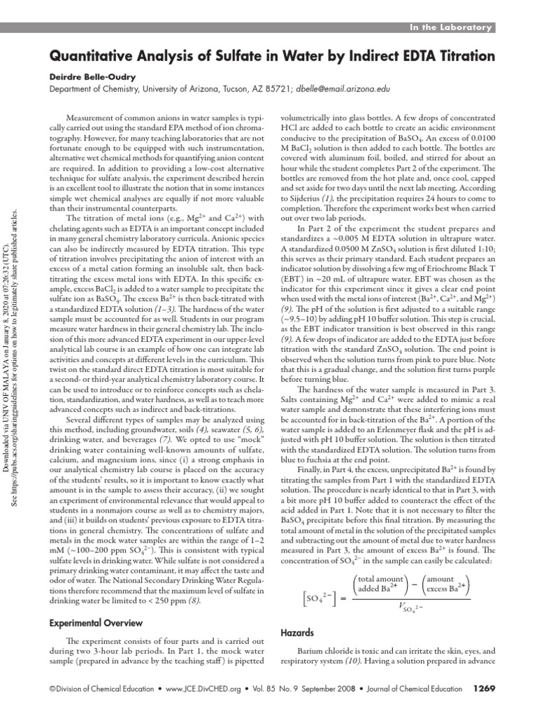 EDTA METHOD (Sulphate) | PDF | Ethylenediaminetetraacetic Acid | Titration